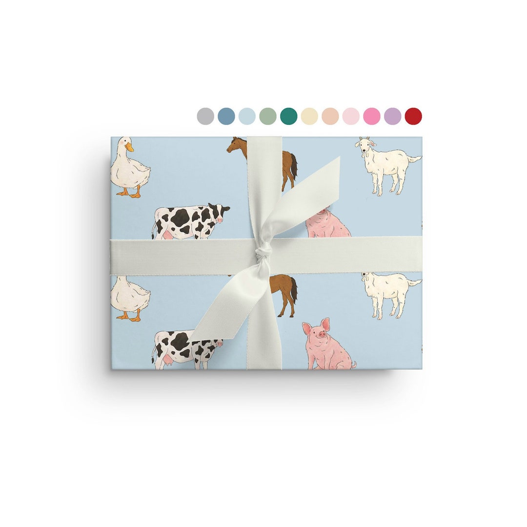 5 Sheets of Farm Animal Wrapping Paper, Custom Color Wrapping Paper ...