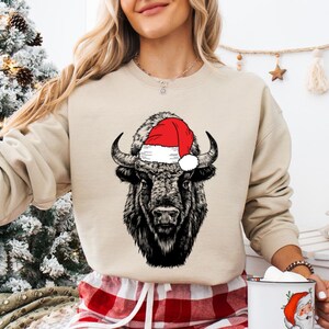 Bison Buffalo Christmas Sweatshirt, Santa American Bison Christmas ...