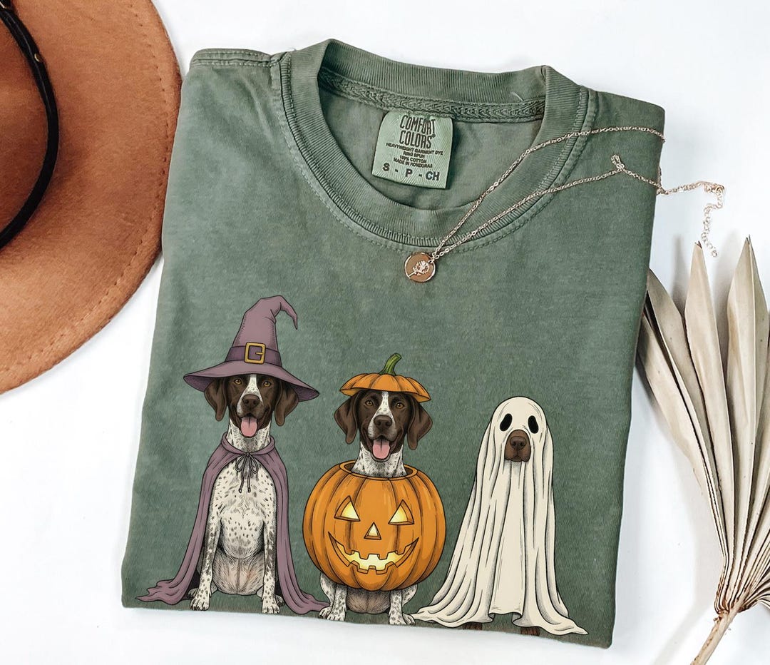 Funny German Shorthaired Pointer Halloween Shirt, Retro Pumpkin Witch ...