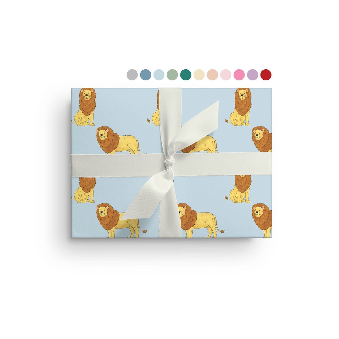 5 Sheets of Lion Wrapping Paper, Custom Safari Animal Wrapping Paper ...