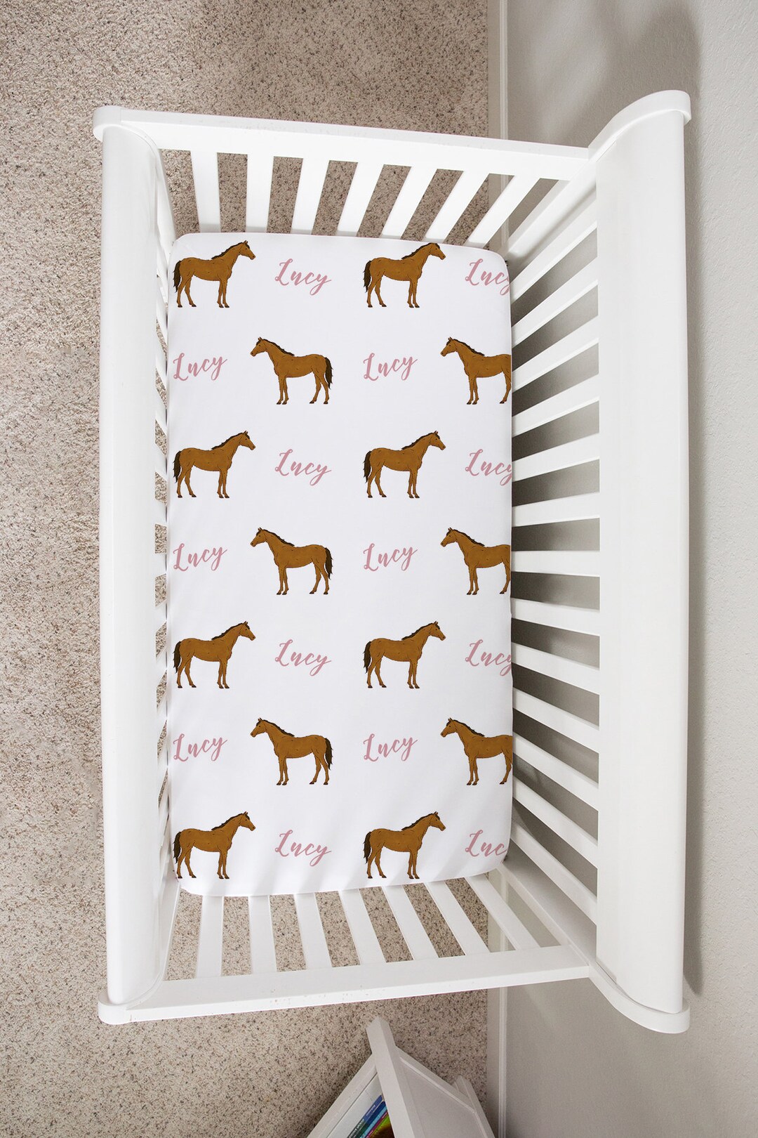 Custom Crib Sheet, Horse Baby Changing Table Cover, Personalized Boy Girl Baby Bedding Sheet ...
