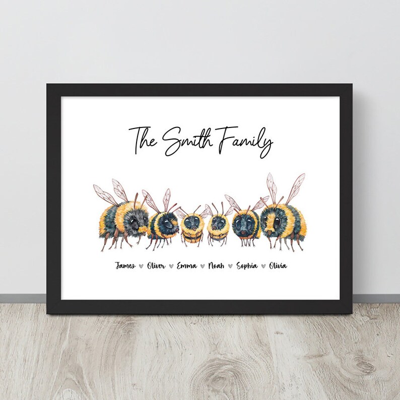 Bumblebee Family Portrait Gift, Custom Bee Family Portrait Art Print ...