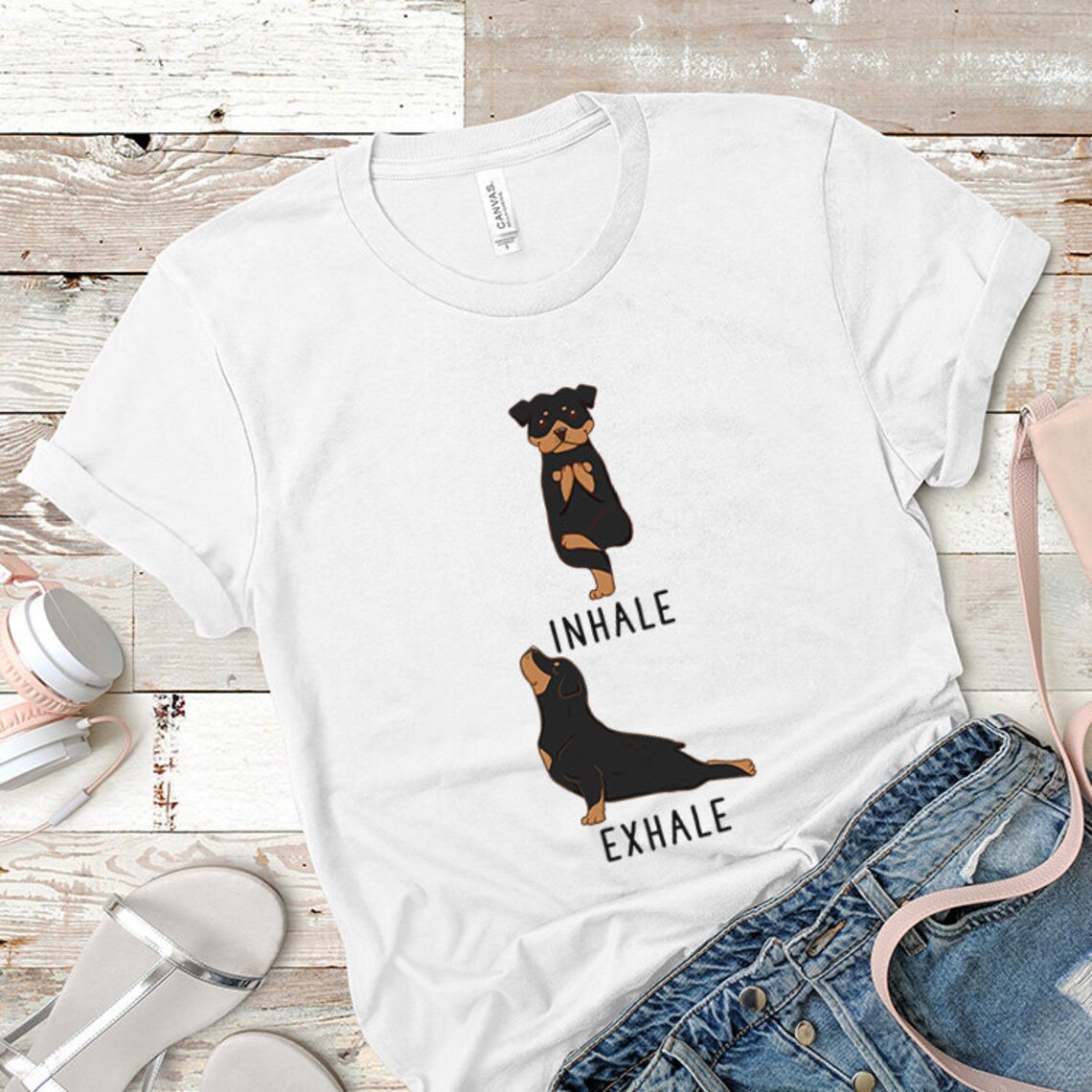 Inhale Exhale Rottweiler Yoga T-shirt Heather Dog Lovers | Etsy