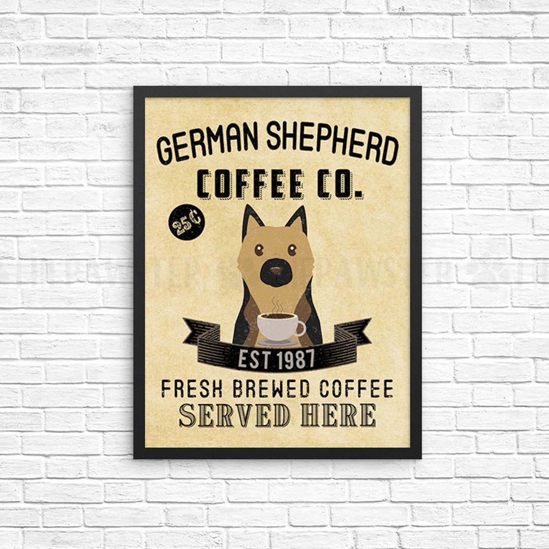 Coffee Wall Decor, German Shepherd Kitchen Art Print, Dog Coffee Wall ...