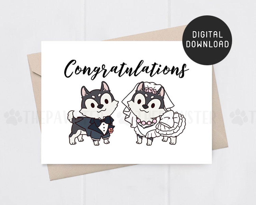 PRINTABLE Wedding Card Congratulations, Siberian Husky Newlywed Card ...