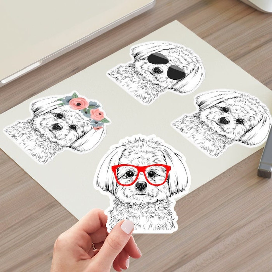 Maltese Sticker Sheet, Maltese Vinyl Stickers, Floral Sunglasses Dog ...
