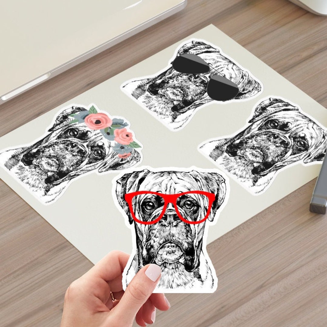 Boxer Sticker Sheet, Boxer Vinyl Stickers, Floral Sunglasses Dog Laptop ...