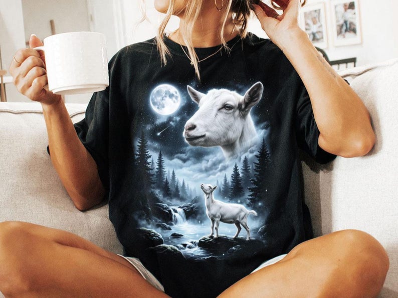 Goat Howling at Moon Shirt, Funny Farm Animal Comfort Colors Halloween ...
