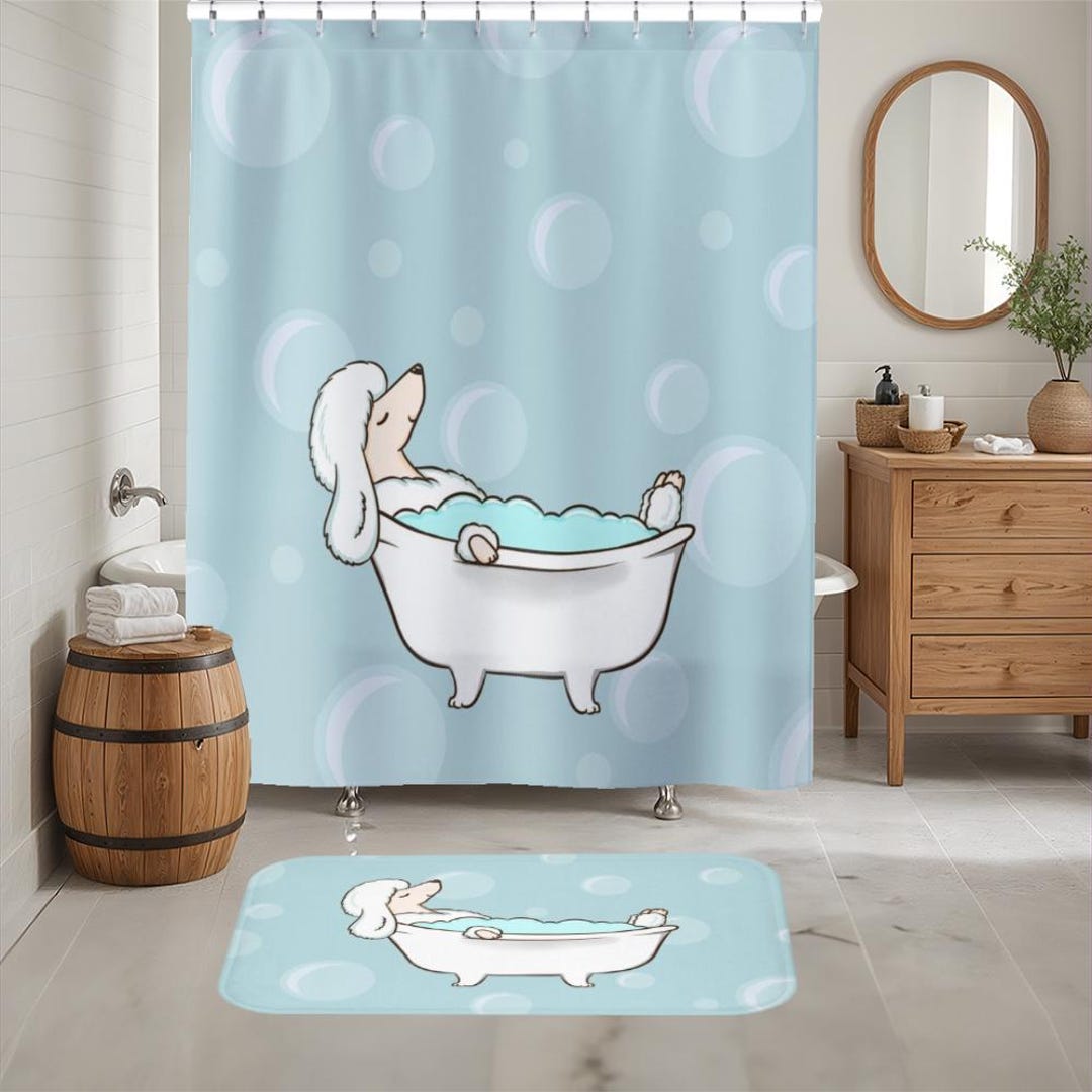 Poodle Decor, Poodle Shower Curtain, Bath Mat, Funny Dog Bathroom Decor ...