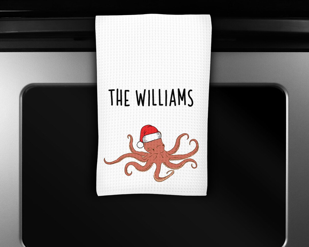 Octopus Kitchen Towel, Christmas Octopus Lover Tea Towel, Personalized ...