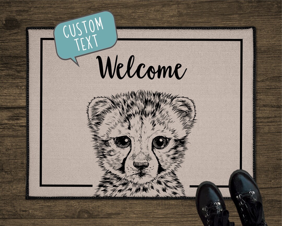 Cheetah Door Mat, Safari Animal Custom Front Doormat, Personalized ...