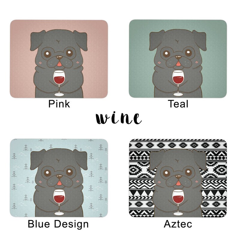 Black Pug Drink Coffee / Wine Mousepad Dog Mouse Pad Dog - Etsy