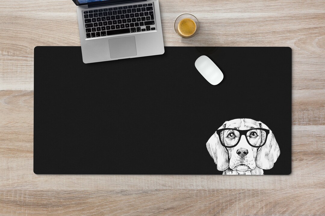 Beagle Large Desk Mat, Dog Mousepad, Black Desk Pad, Mouse Pad or ...