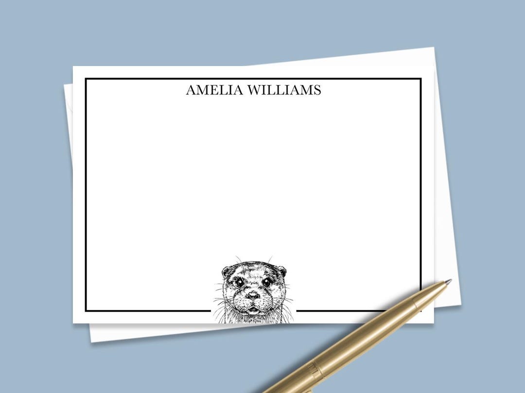 Custom Otter Note Cards Gift, Personalized Animal Notecard Set ...