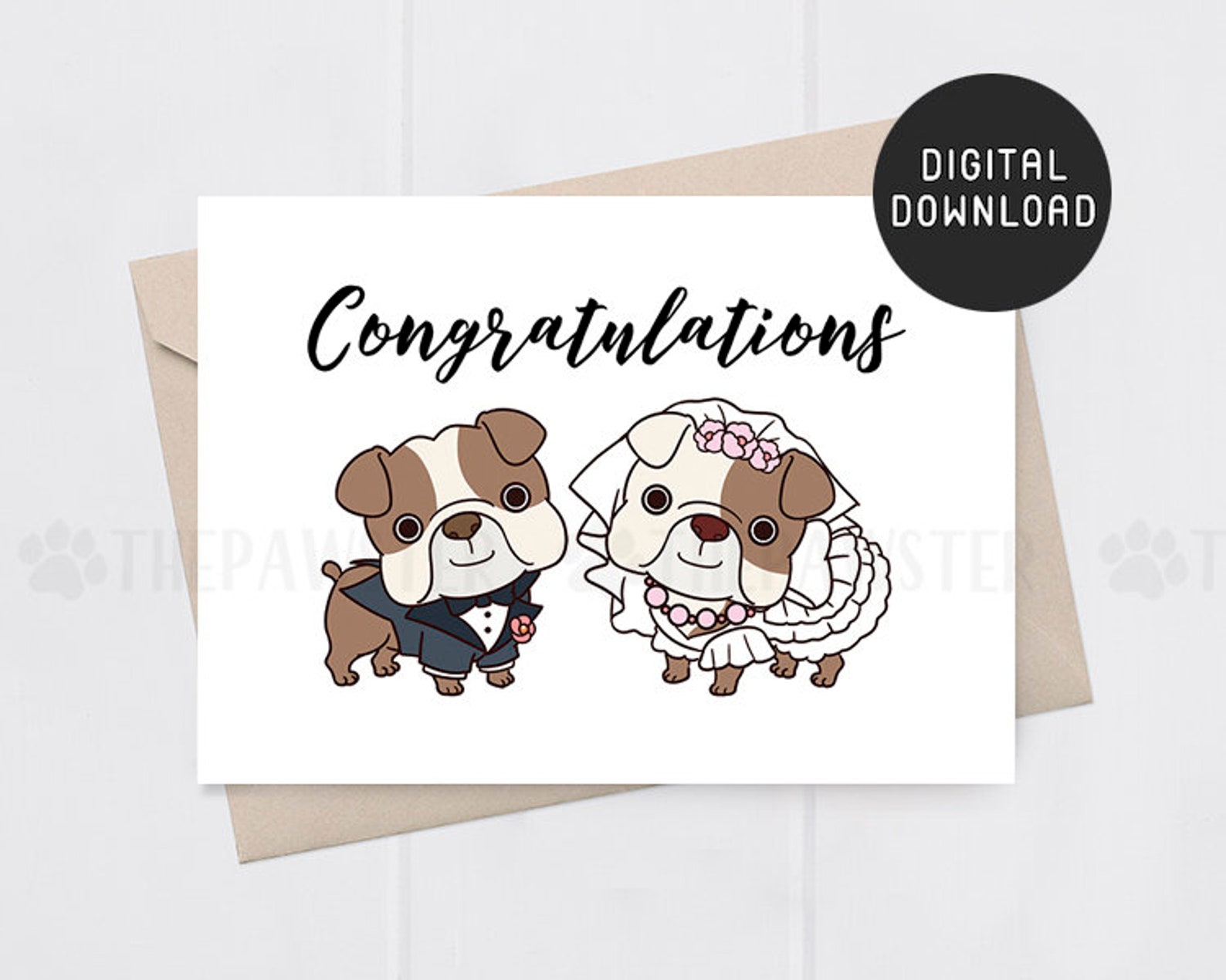 PRINTABLE Wedding Card Congratulations English Bulldog | Etsy