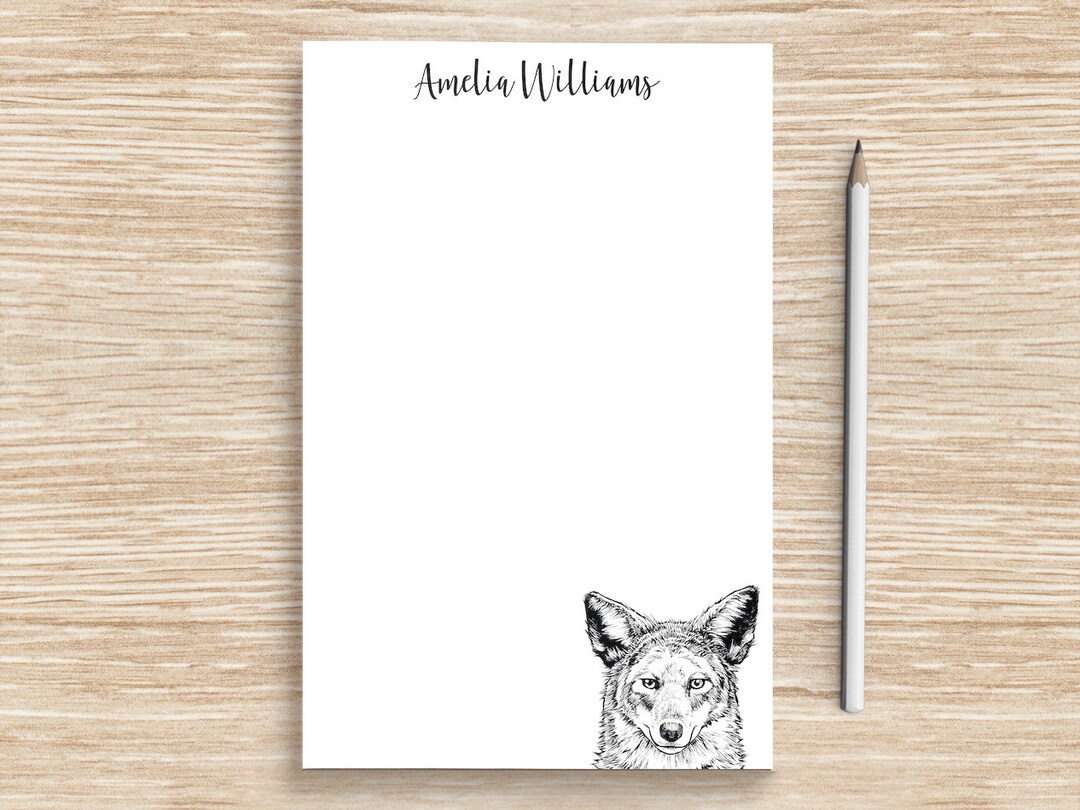 Coyote Notepad, Personalized Wolf Notepad, Custom Stationery, Teacher ...