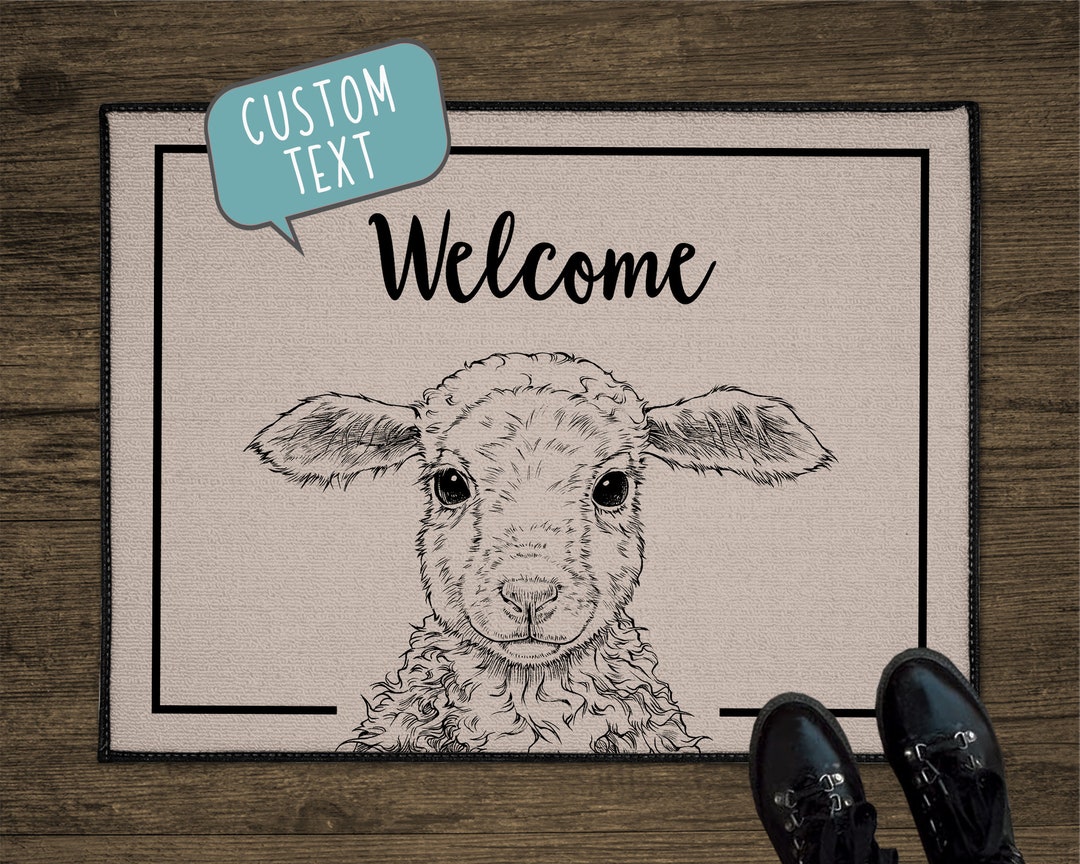 Baby Sheep Door Mat, Farm Animal Custom Farmhouse Doormat, Personalized ...