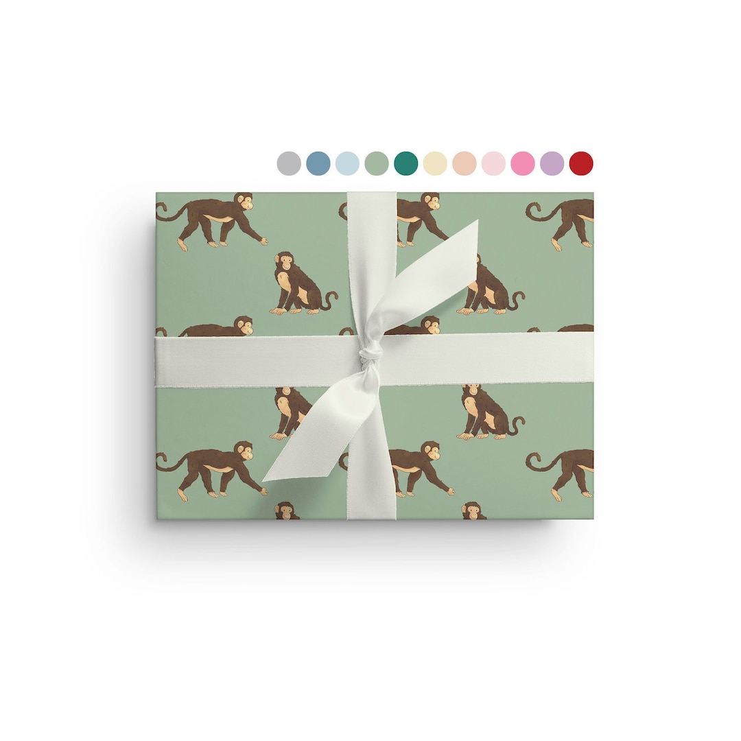 5 Sheets of Monkey Wrapping Paper, Custom Safari Animal Wrapping Paper ...