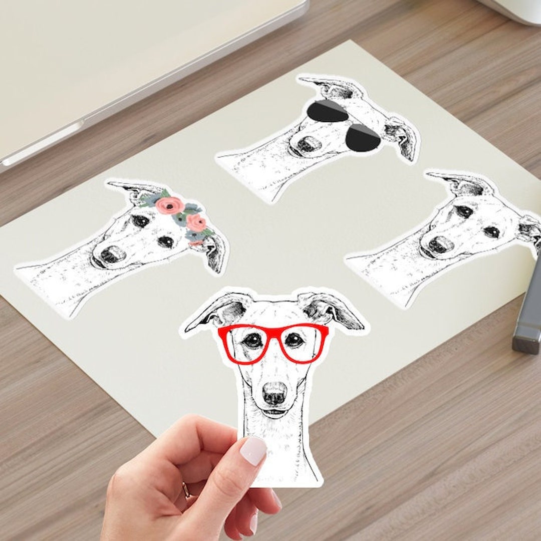 Whippet Sticker Sheet, Whippet Vinyl Stickers, Floral Sunglasses Dog ...