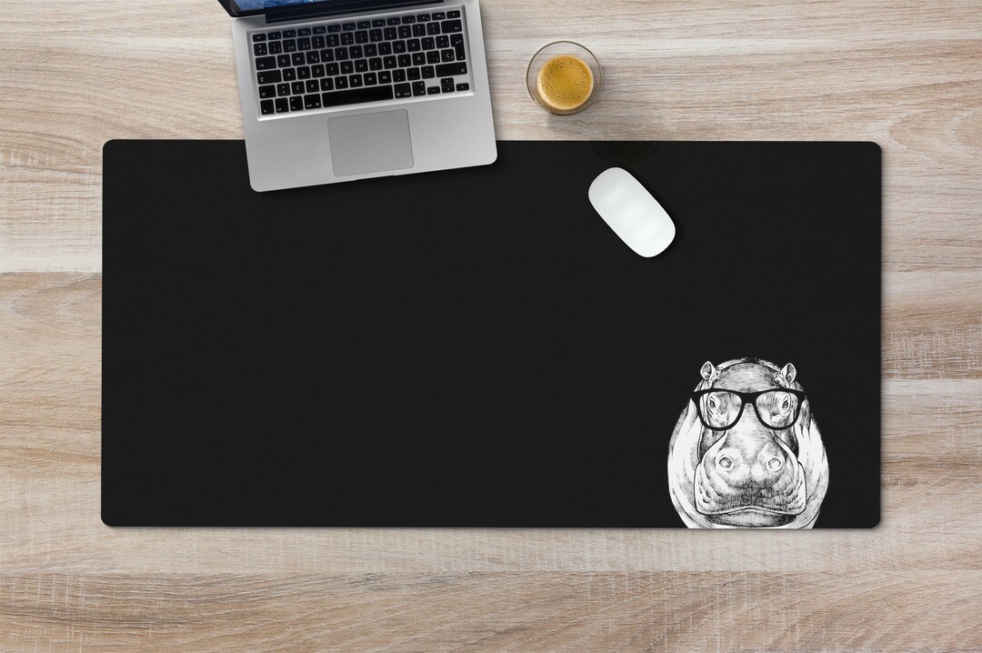 Hippo Large Desk Mat, Animal Mousepad, Black Desk Pad, Mouse Pad or ...