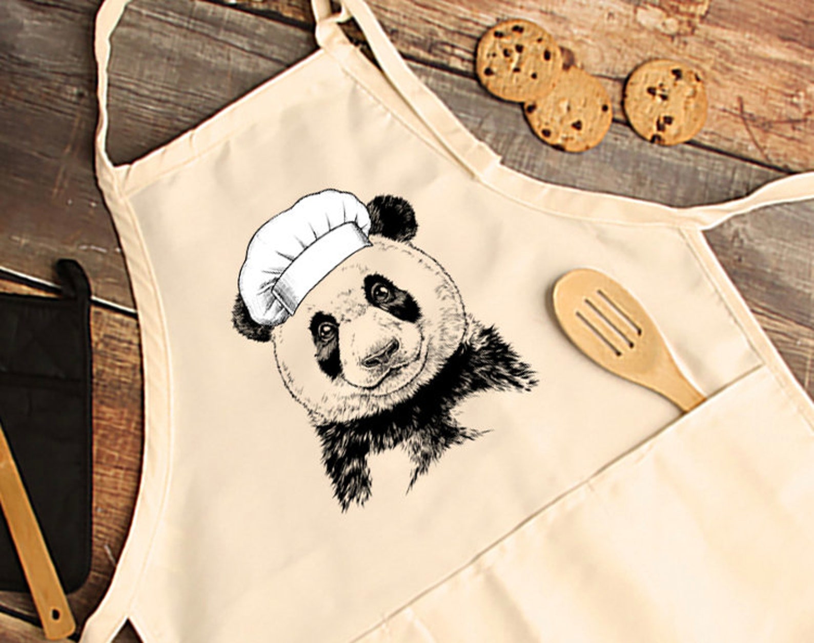 Panda Apron, Panda Lovers Aprons With Pockets, Animal Cooking Baking ...