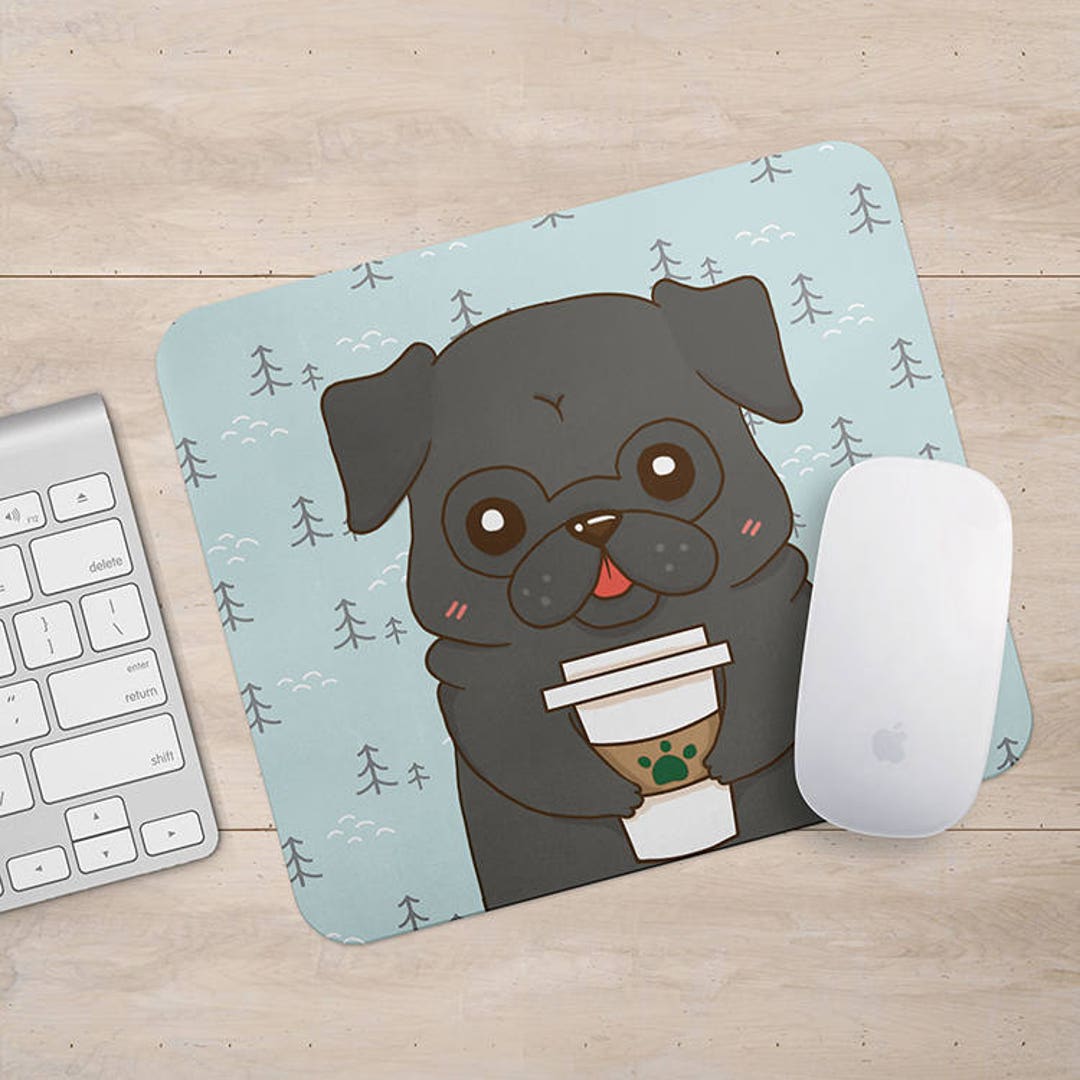 Black Pug Drink Coffee / Wine Mousepad, Dog Mouse Pad, Dog Lover Gift ...