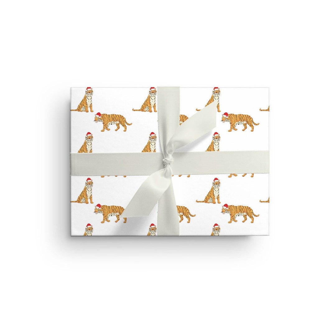 5 Sheets of Tiger Wrapping Paper, Safari Animal Christmas Wrapping ...