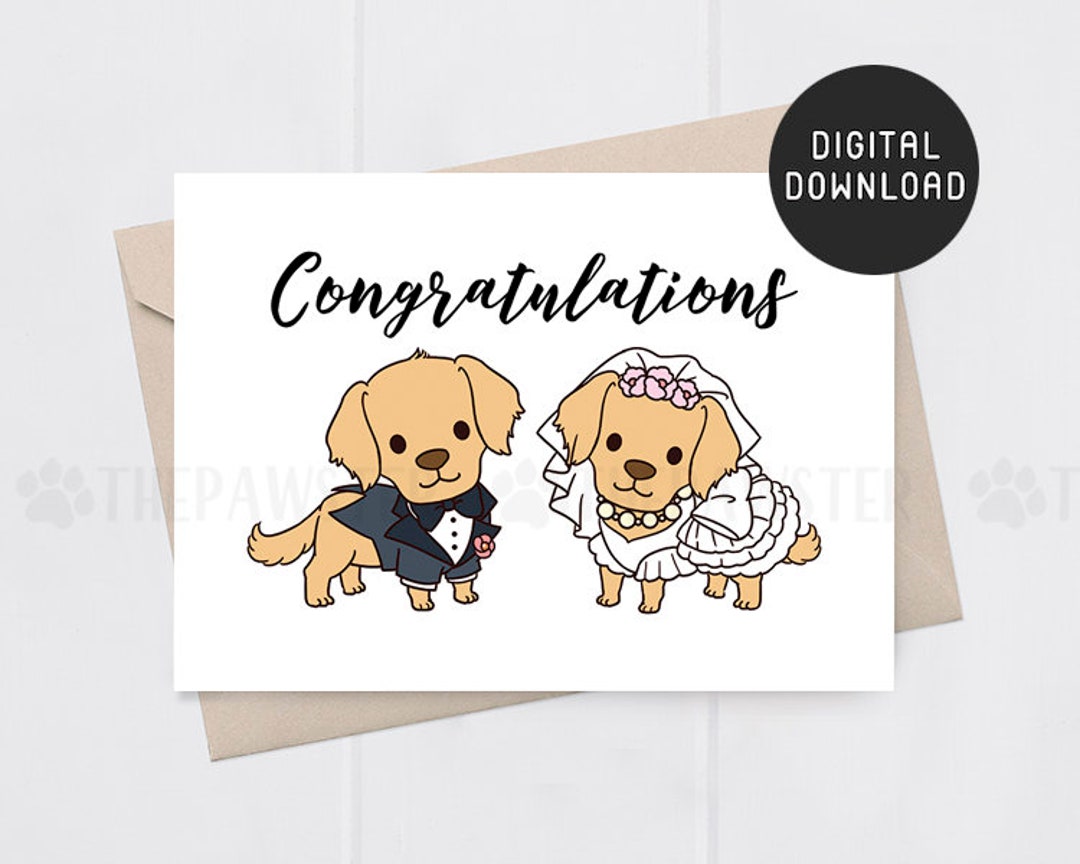 PRINTABLE Wedding Card Congratulations, Golden Retriever Newlywed Card ...