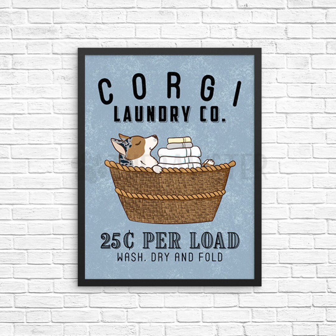 Blue Merle Corgi Laundry Sign Wash Dry Fold Laundry Art - Etsy