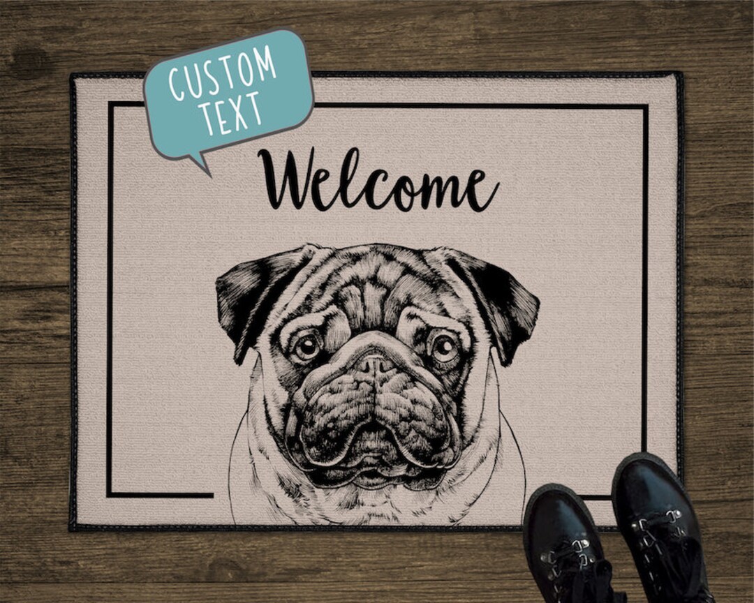 Pug Door Mat, Pug Dog Custom Front Doormat, Personalized Welcome Mat ...