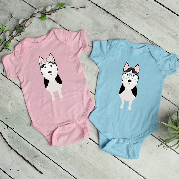 Floral Siberian Husky Baby Bodysuit Nerdy Dog Baby Bodysuit | Etsy