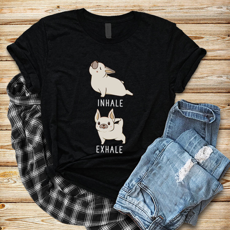 Inhale Exhale French Bulldog Yoga T-shirt Heather Dog Lovers | Etsy