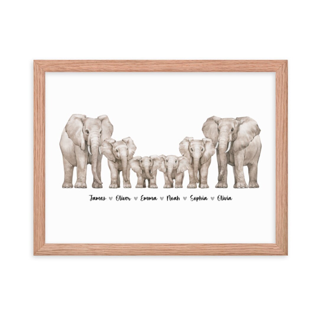 Elephant Family Portrait Gift, Custom Family Portrait Art Print ...