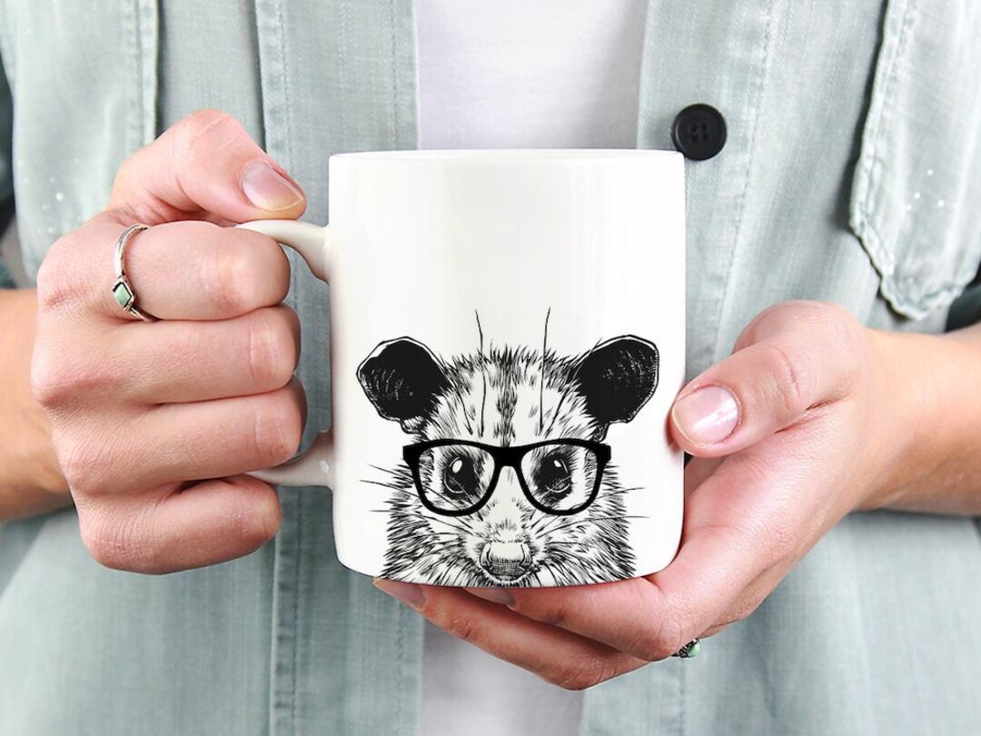 Opossum Mug, Animal Coffee Mugs, Hipster Nerdy Possum Coffee Mug 15 Oz ...