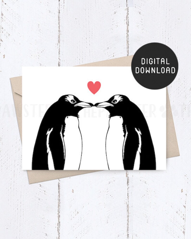 PRINTABLE Happy Valentines Day Card Penguin Love Card for - Etsy