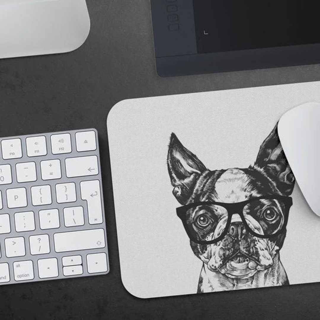 Boston Terrier Mousepad, Hipster Nerdy Dog Mouse Pad, Dog Lover Gift ...