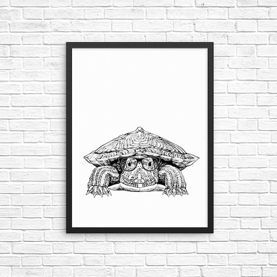 Red Eared Slider Turtle Wall Art Animal Print Slider Turtle - Etsy