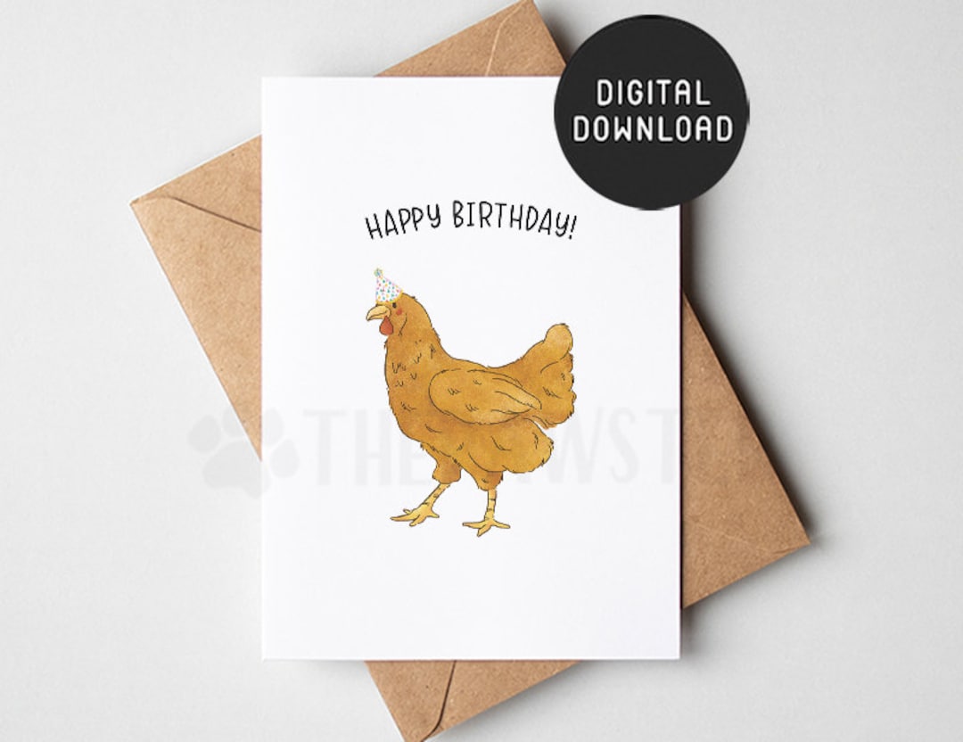 PRINTABLE Chicken Birthday Card, Farm Animal Happy Birthday Card, Cute ...