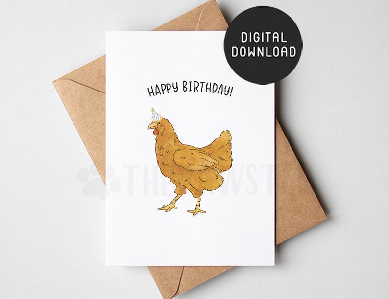 PRINTABLE Chicken Birthday Card, Farm Animal Happy Birthday Card, Cute ...