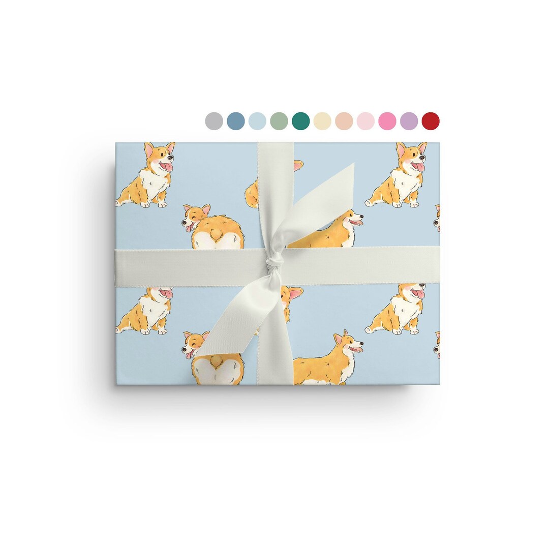 5 Sheets of Corgi Wrapping Paper, Custom Color Dog Wrapping Paper ...