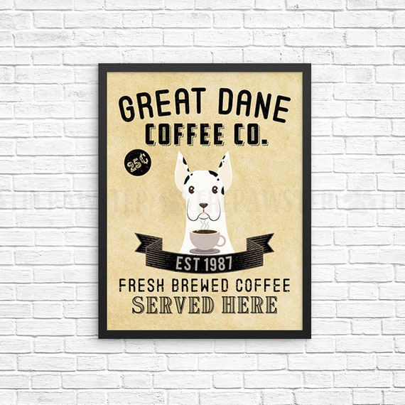 Coffee Wall Decor Great Dane Kitchen Art Print Dog Coffee | Etsy