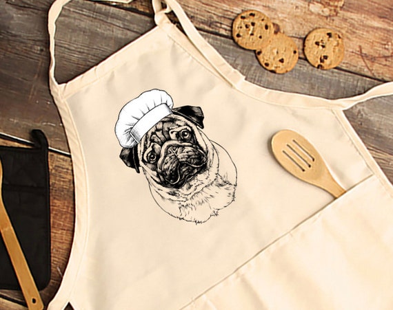 Pug Apron Pug Mom Aprons With Pockets Dog Lovers Cooking - Etsy
