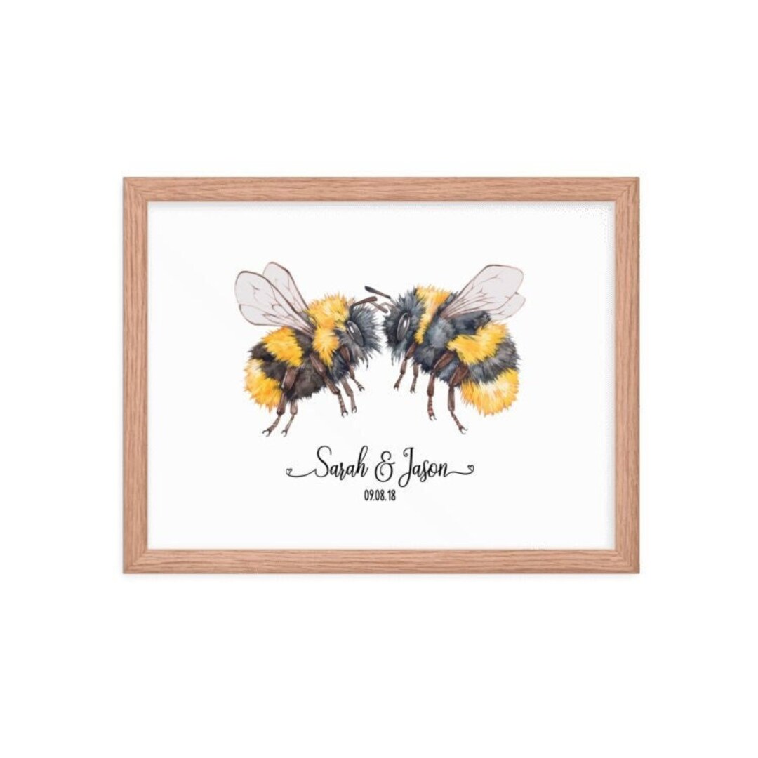 Bumblebee Art Print, Personalized Couple Wedding Wall Decor Custom ...