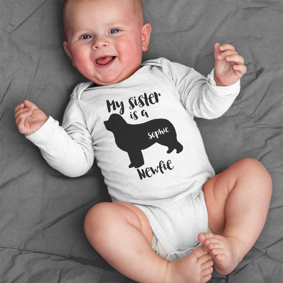 My Sister is a Newfie Baby Bodysuit, Infant Newfoundland Dog Baby Girl ...