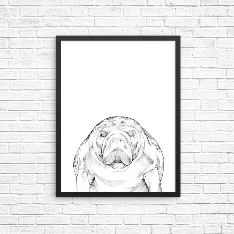 Manatee Wall Art Sea Animal Portrait Print Beach House Sign | Etsy