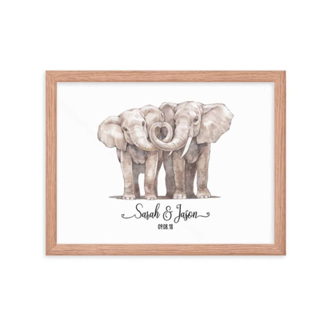 Elephant Wall Art, Custom Name Print, Personalized Couple Wedding Decor ...