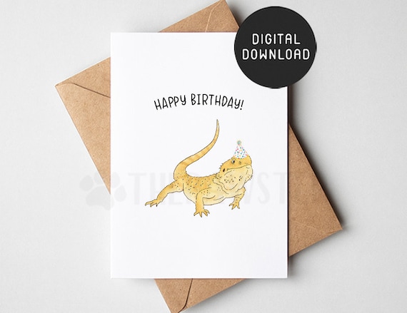 PRINTABLE Bearded Dragon Birthday Card Pogona Happy Birthday - Etsy