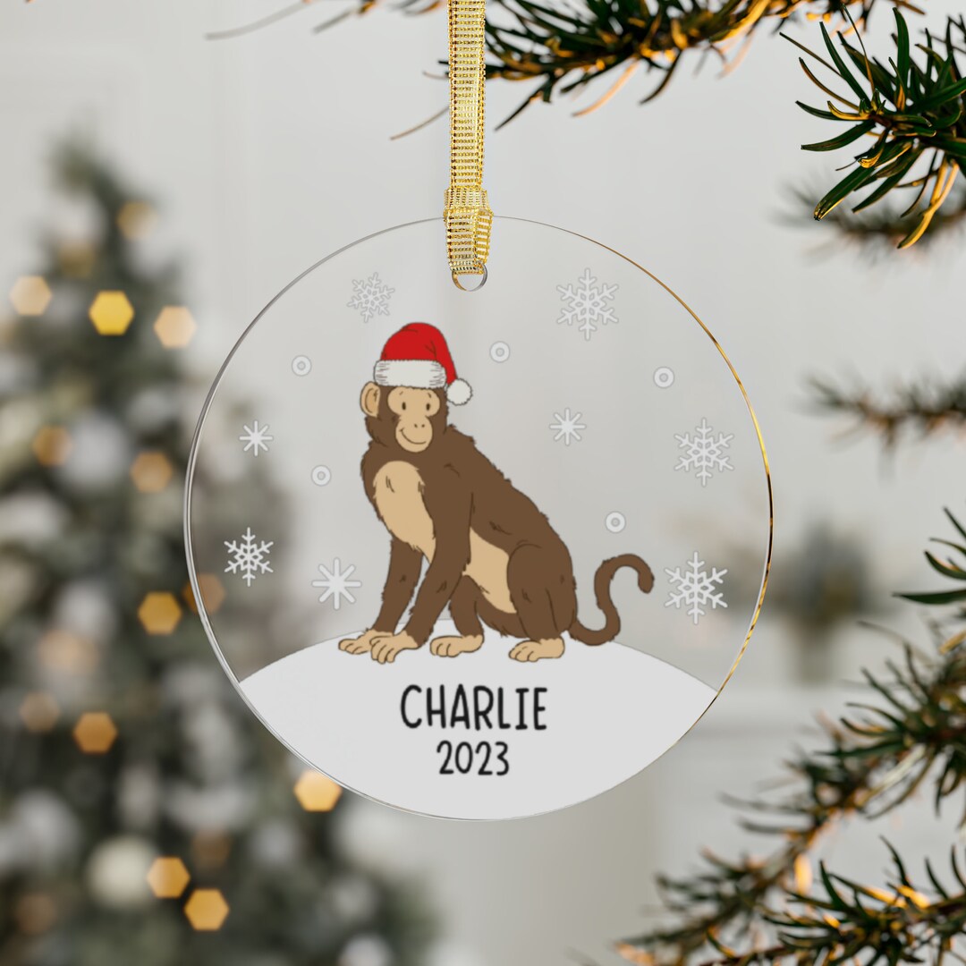 Personalized Monkey Ornament Christmas, Custom Safari Animal New Baby's ...