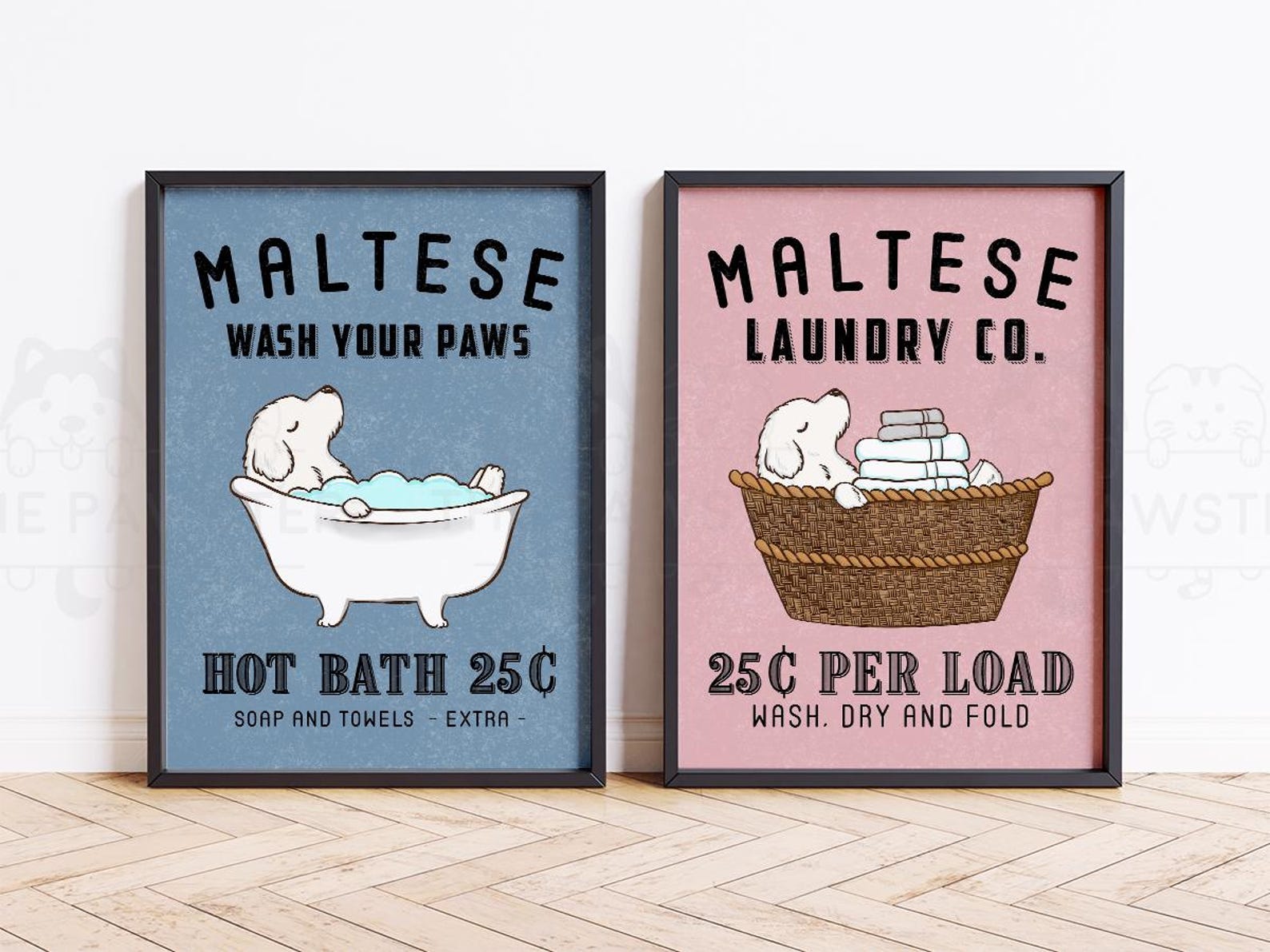 Maltese Wall Decor, Maltese Bathroom Art, Funny Maltese Dog Laundry ...