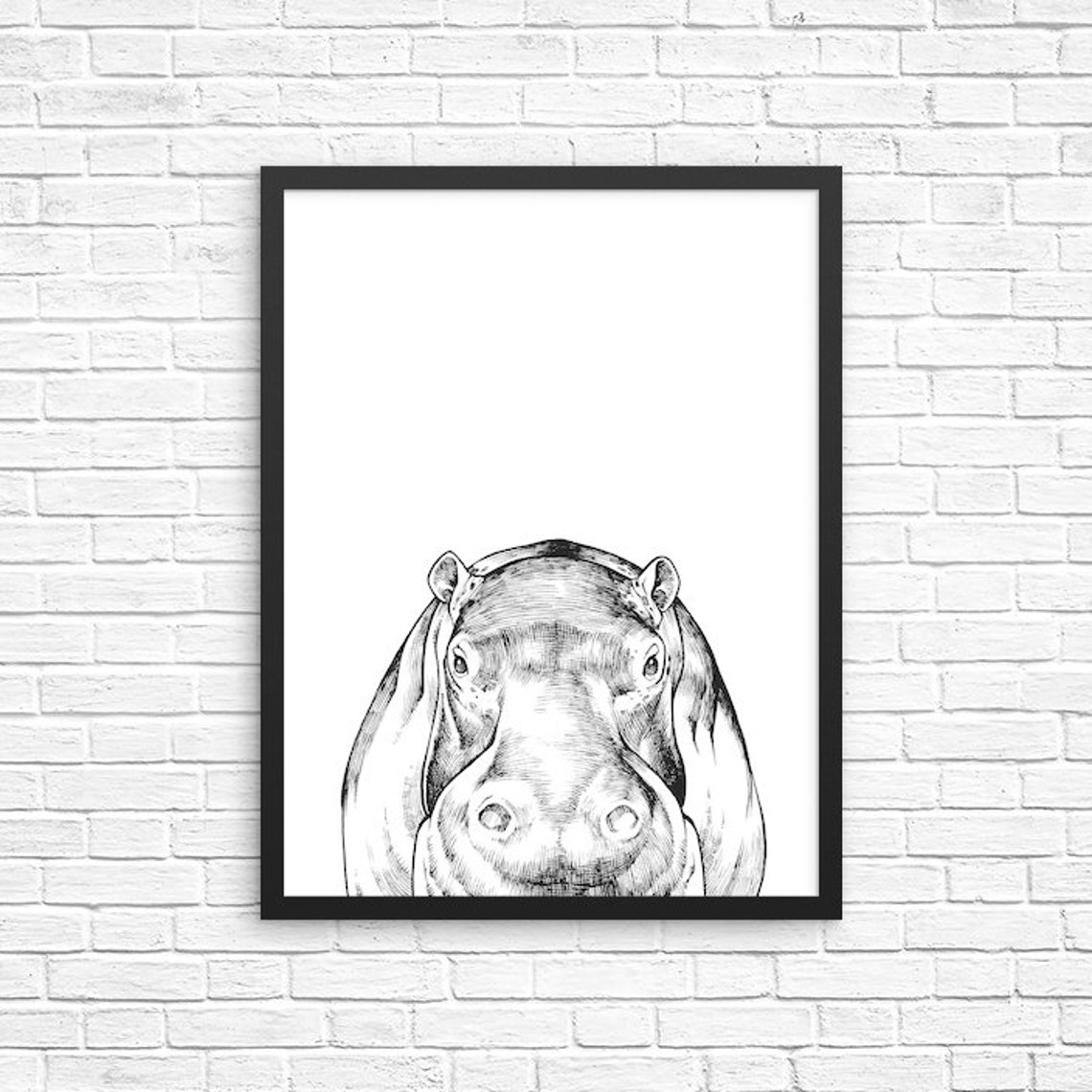 Hippo Wall Art Animal Portrait Print Farmhouse Sign - Etsy